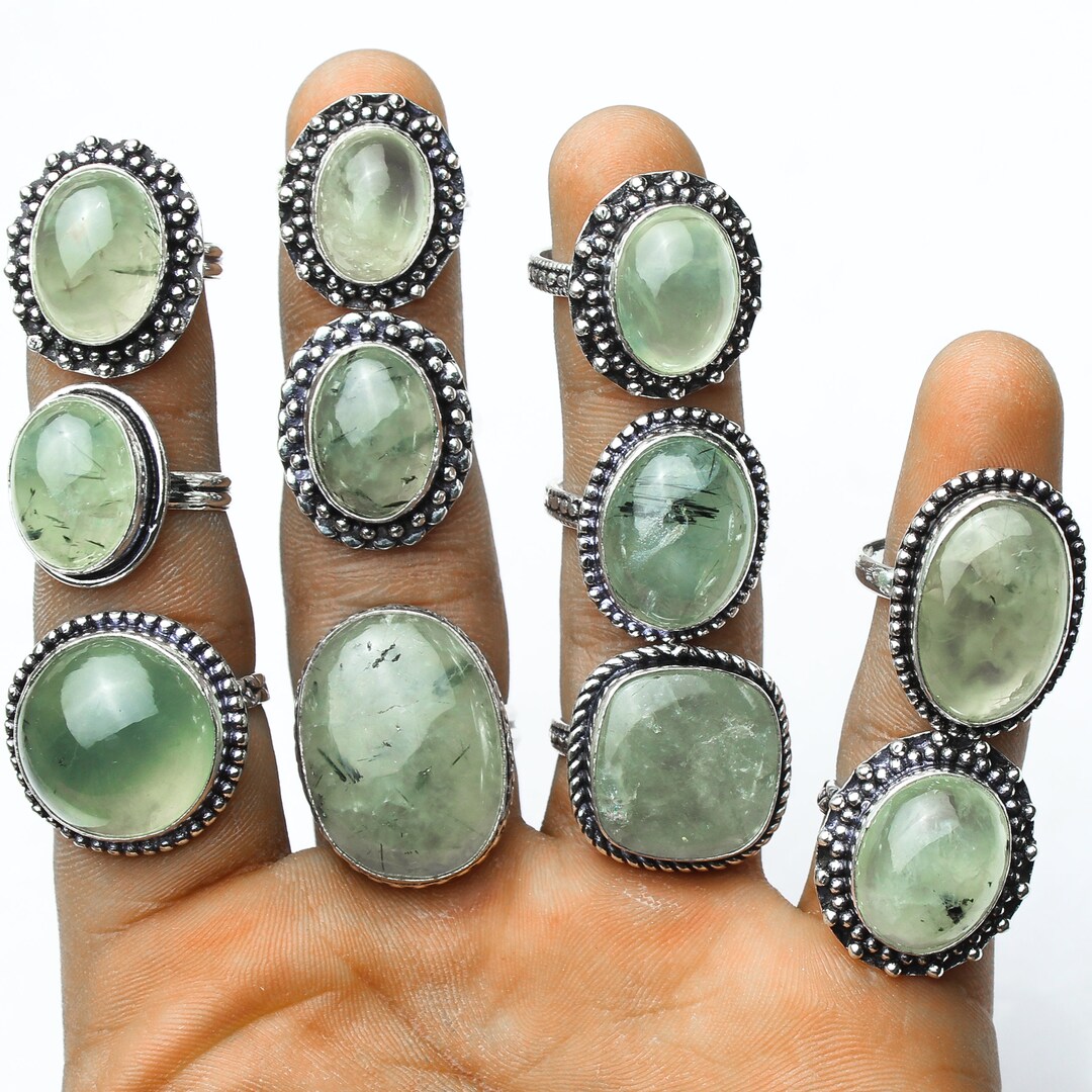 Prehnite Rings, Handmade Jewellery Rings, Green Prehnite Women Ring ...