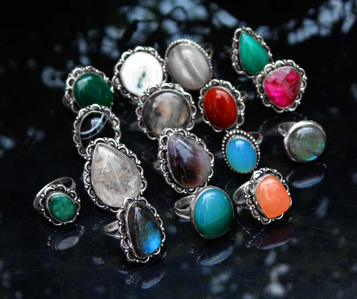 Crystal Rings Assorted Gemstones Silver Plated Assorted - Etsy