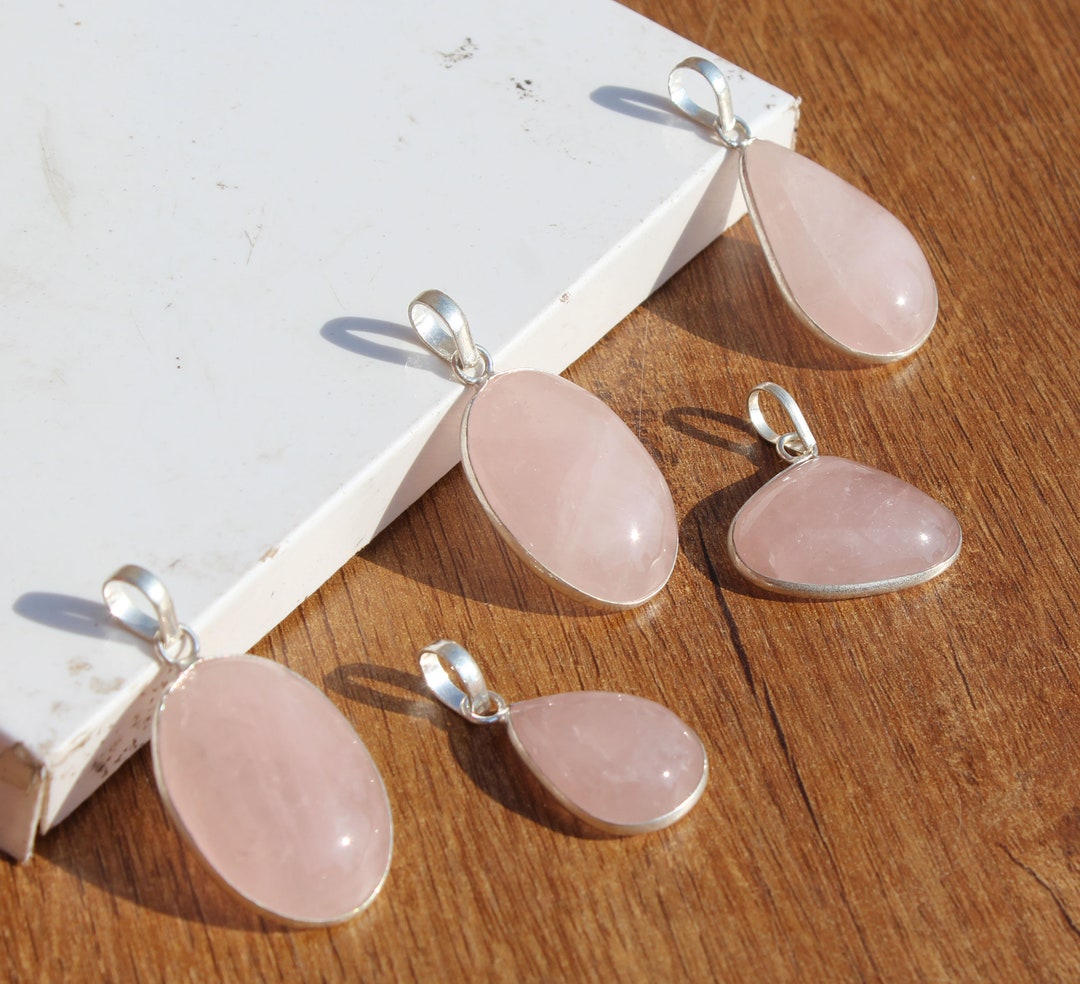 Natural Rose Quartz Crystal Bezel Pendants Rose Quartz - Etsy