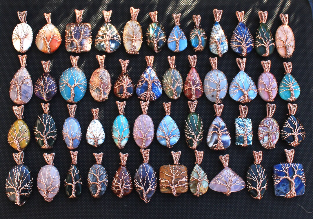 Wire Pendant Tree Style Assorted Gemstone Handmade Pendant Necklace ...