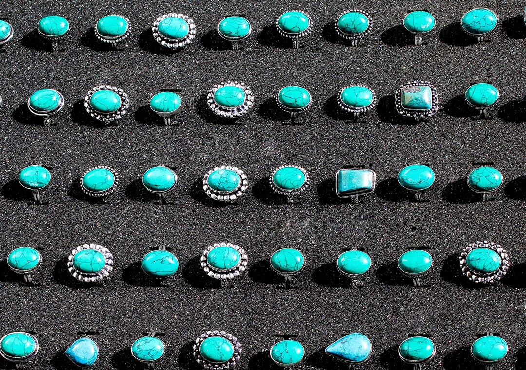 Blue Howlite Silver Overlay Rings for Women, Blue Howlite Gemstone ...