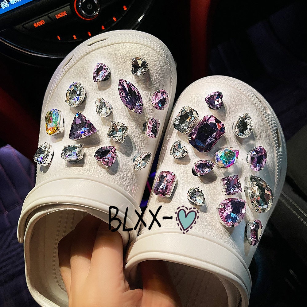 Rhinestone Clog Charms Set of 28 White & Purple Bling Diamond - Etsy