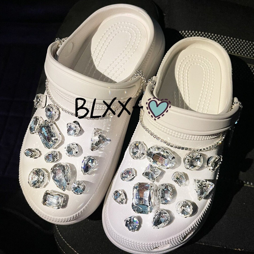 Rhinestone Clog Charms Set of 28 With Strap Chain, White Bling Diamond ...