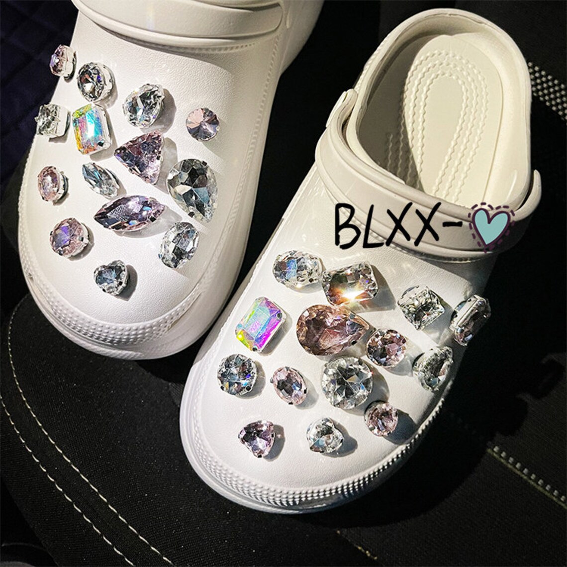 Rhinestone Clog Charms Set of 28 White & Pink Bling Diamond | Etsy