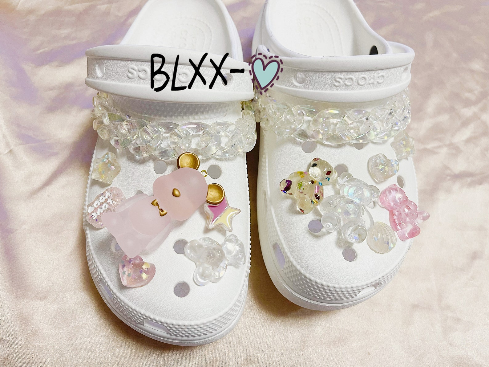 Pink Style Clog Charms Set of 14 With Chain Cute Bear Charms - Etsy