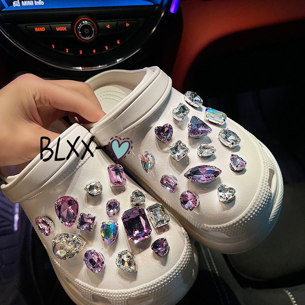 Rhinestone Clog Charms Set of 28 White & Purple Bling Diamond - Etsy