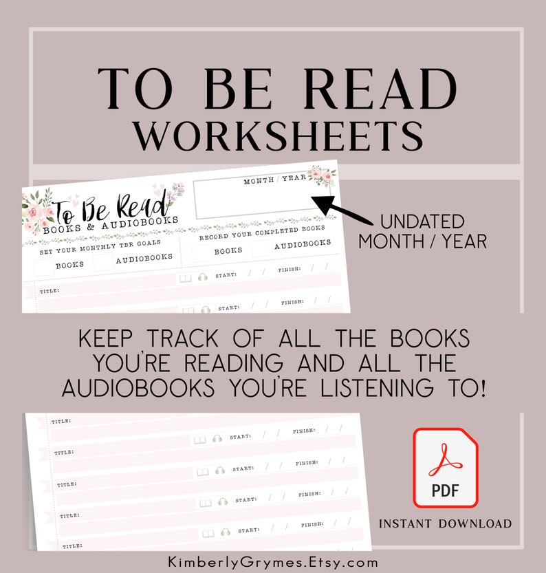 TBR {to Be Read} Worksheets | Downloadable & Printable - Etsy