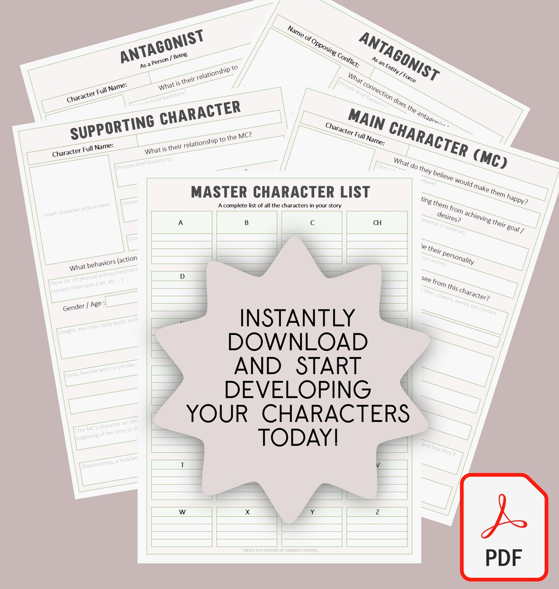 PDF Character Development Worksheets - Etsy