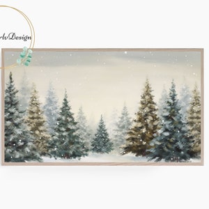 Christmas Frame TV Art, Winter Pine Tree Forest Painting, Christmas ...