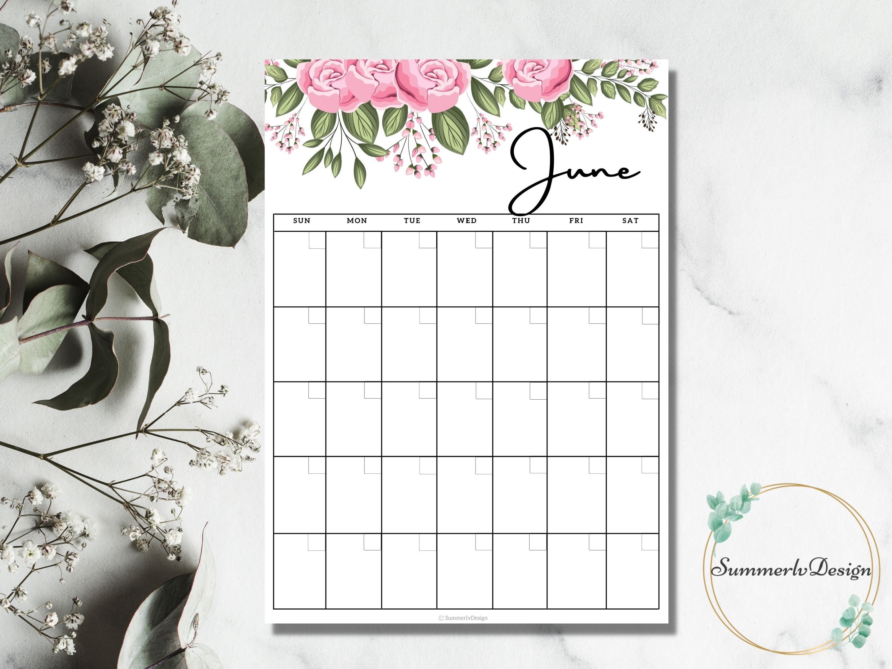 Planificador mensual floral sin fecha imprimible calendario | Etsy España