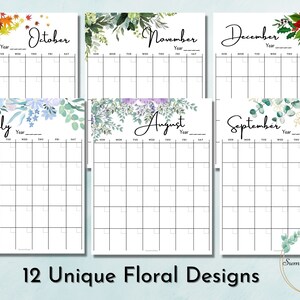 Undated Floral Monthly Planner Printable, Perpetual Calendar, Undated ...