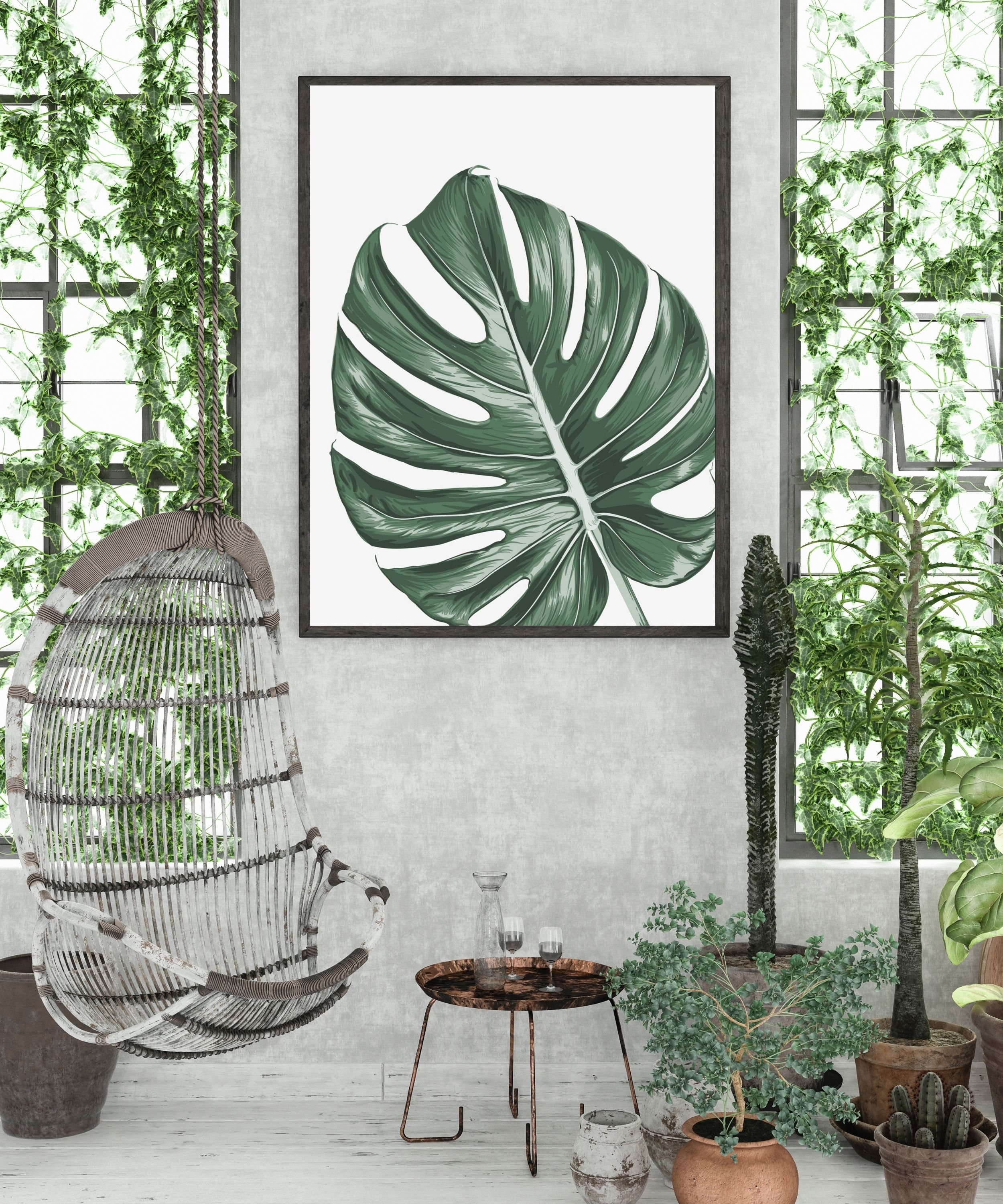 Monstera wall art set of 2 prints monstera art prints | Etsy