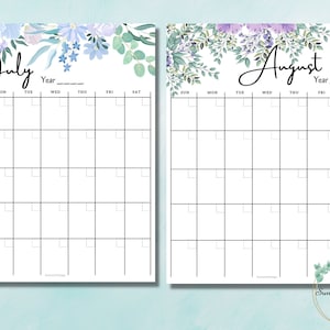 Undated Floral Monthly Planner Printable, Perpetual Calendar, Undated ...