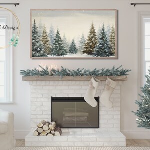 Christmas Frame TV Art, Winter Pine Tree Forest Painting, Christmas ...