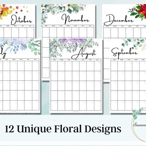 Undated Floral Monthly Planner Printable, Perpetual Calendar, Undated ...