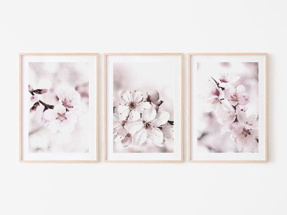 Wildflower wall art set of 3 prints pink flower prints 3 | Etsy