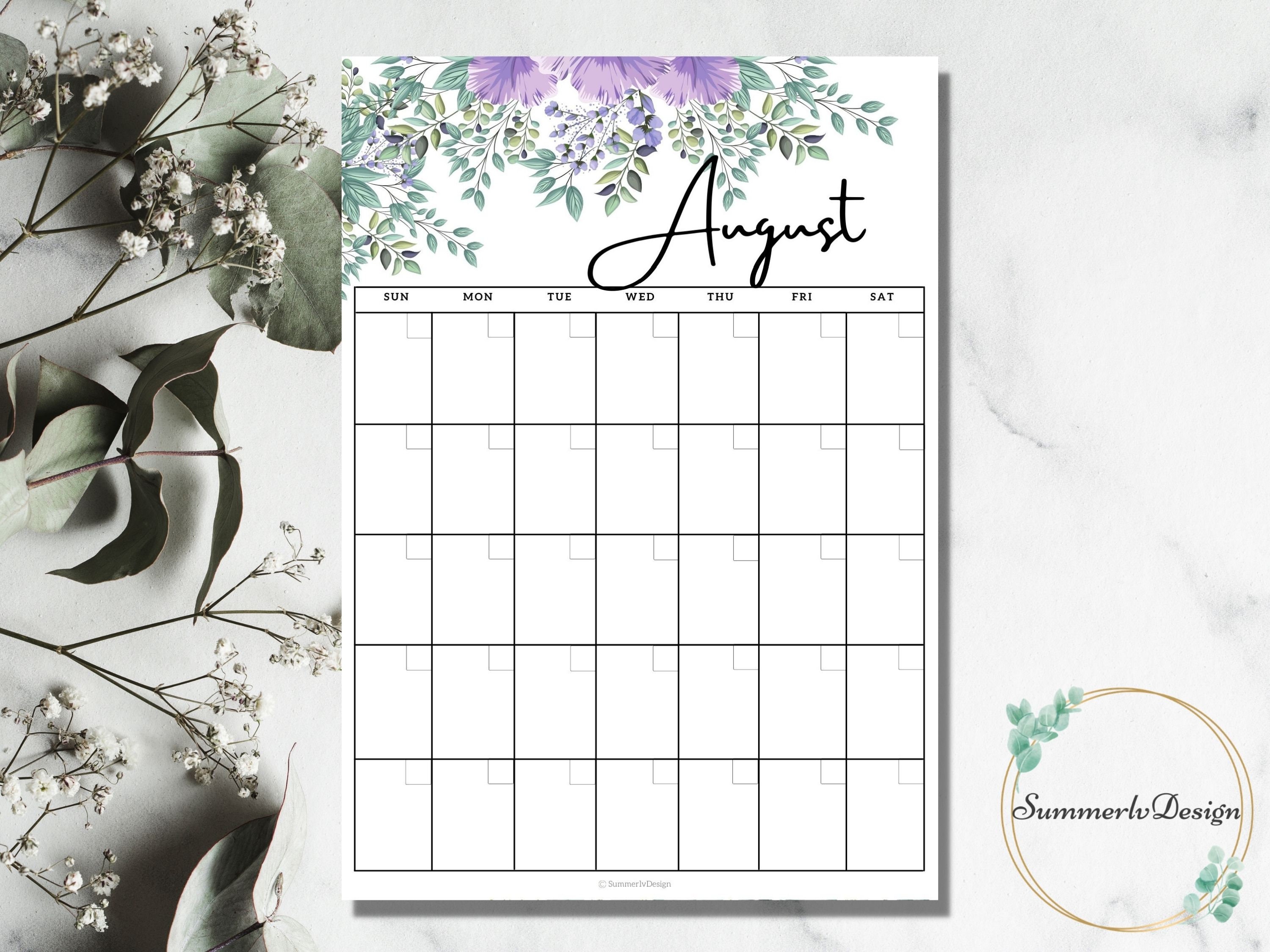 Undated Floral Monthly Planner Printable, Perpetual Calendar, Undated ...