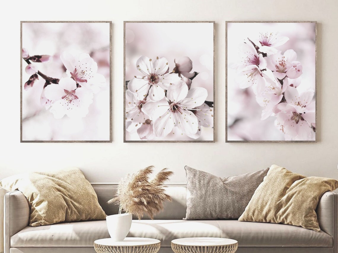 Wildflower wall art set of 3 prints pink flower prints 3 | Etsy