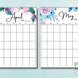 Undated Floral Monthly Planner Printable, Perpetual Calendar, Undated ...