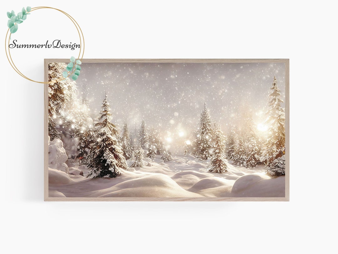 Samsung Frame TV Art, Vintage Christmas Painting, Winter Forest, Snowy ...