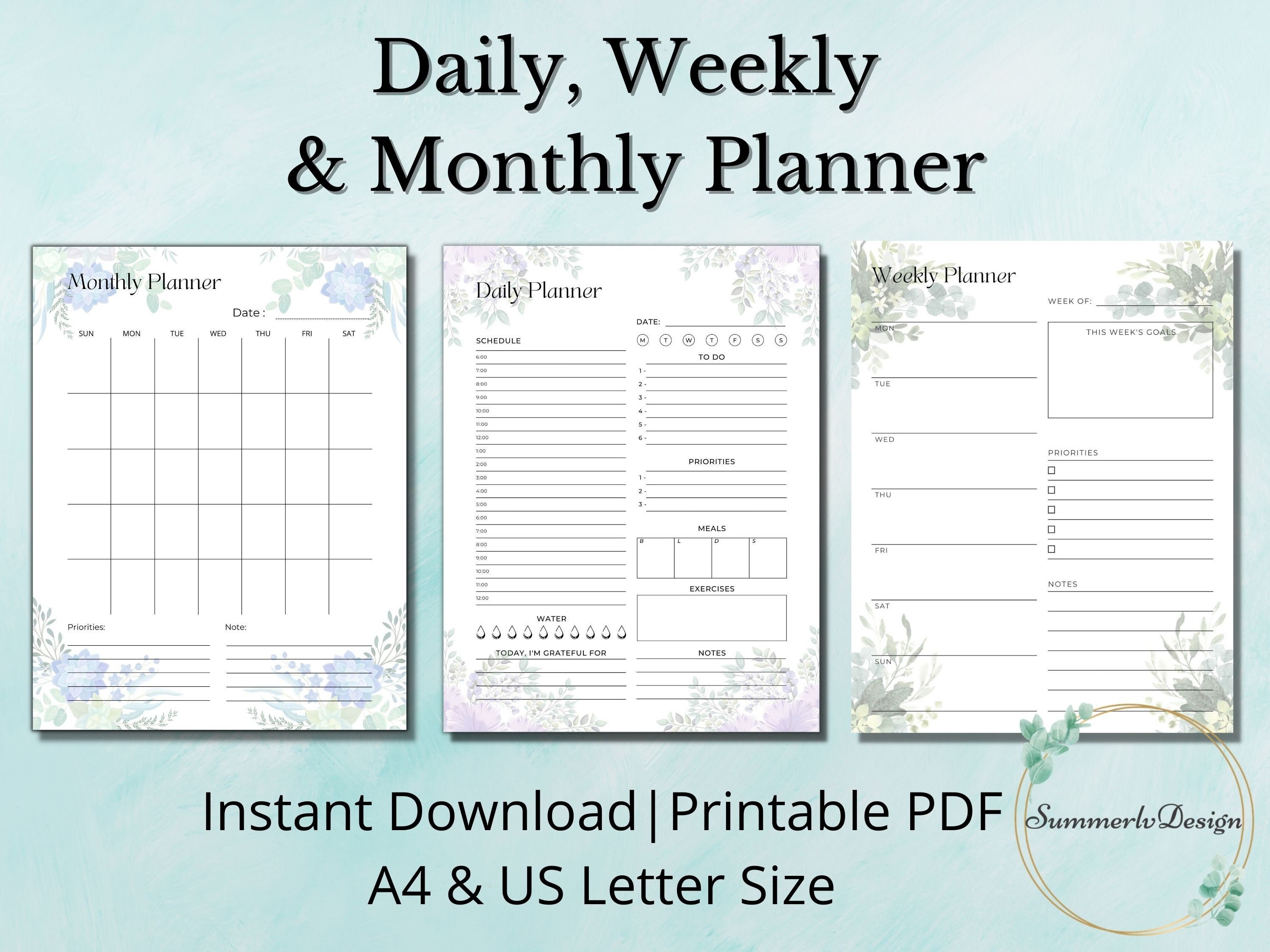 Calendars & Planners Instant Download A4 & Letter size Modern Printable ...