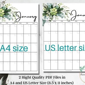 Undated Floral Monthly Planner Printable, Perpetual Calendar, Undated ...