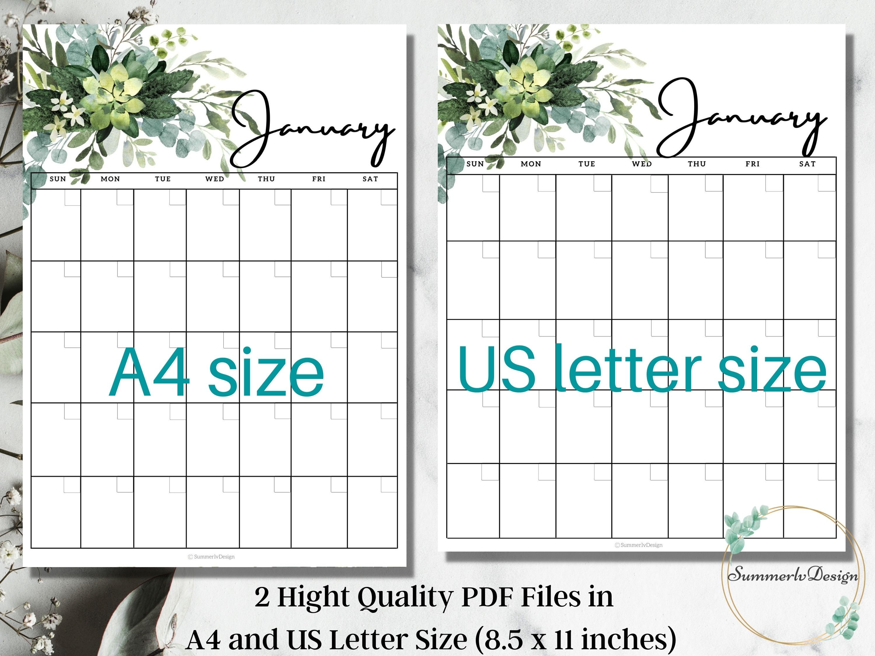 Undated Floral Monthly Planner Printable, Perpetual Calendar, Undated ...