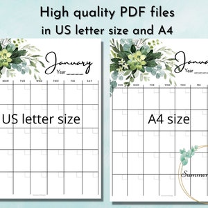 Undated Floral Monthly Planner Printable, Perpetual Calendar, Undated ...