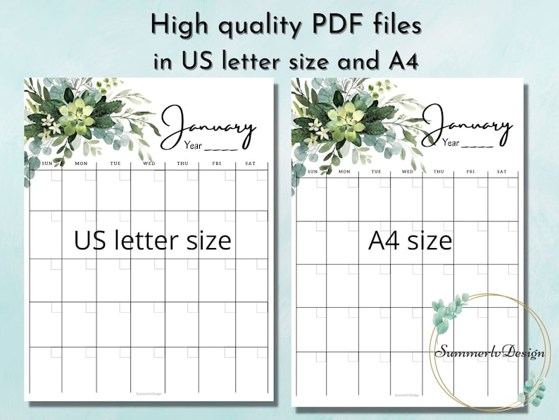 Undated Floral Monthly Planner Printable Perpetual Calendar - Etsy