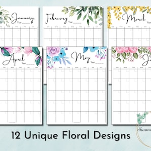 Undated Floral Monthly Planner Printable, Perpetual Calendar, Undated ...