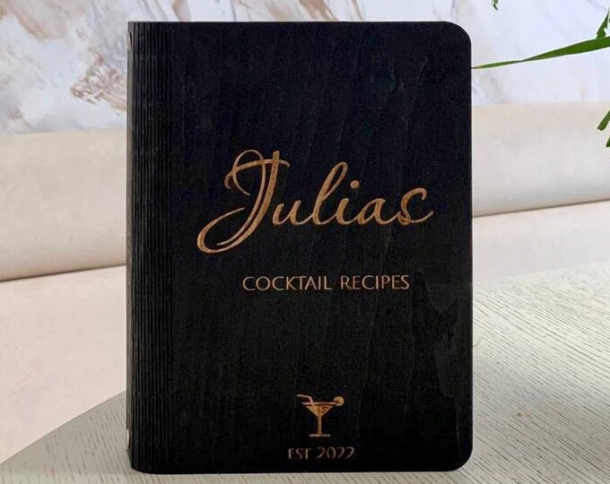 Cocktail Recipe Book, Recipe Bar Book, Bartender Gift, Wooden Recipe ...