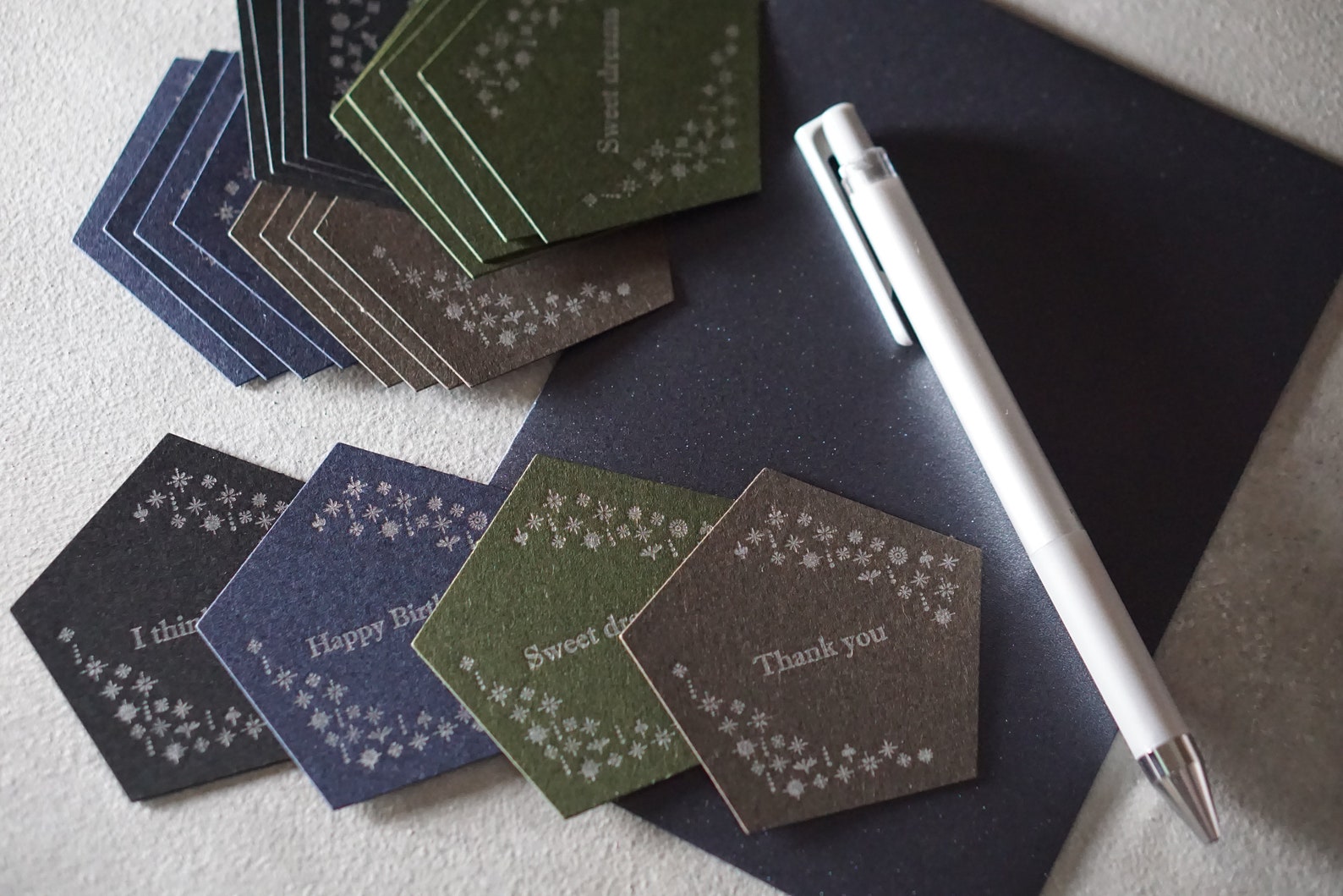 Letter Press Card | Pentagon Card | 4 Colors | With Silver Pen ...