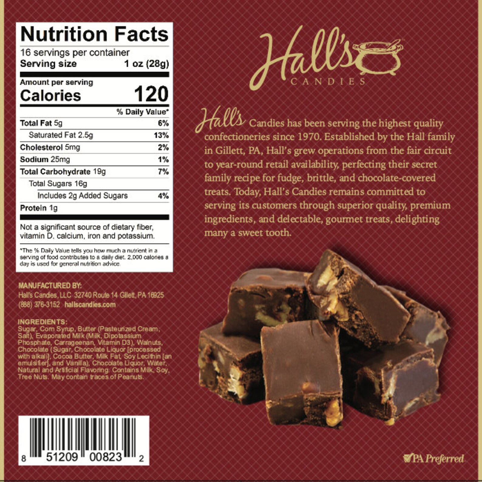 Hall's Chocolate Walnut Fudge, 1 Pound - Etsy