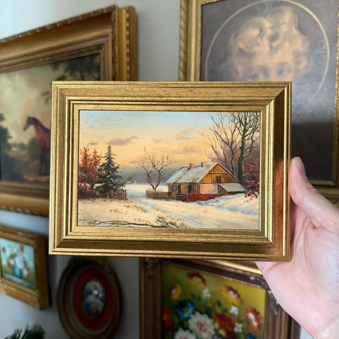 Winter Cabin Landscape Art Print in Gold Frame (4x6) - Etsy