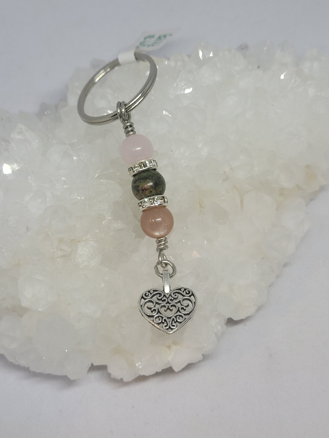 Fertility / Pregnancy Keychain With Rose Quartz, Moonstone and Unakite ...