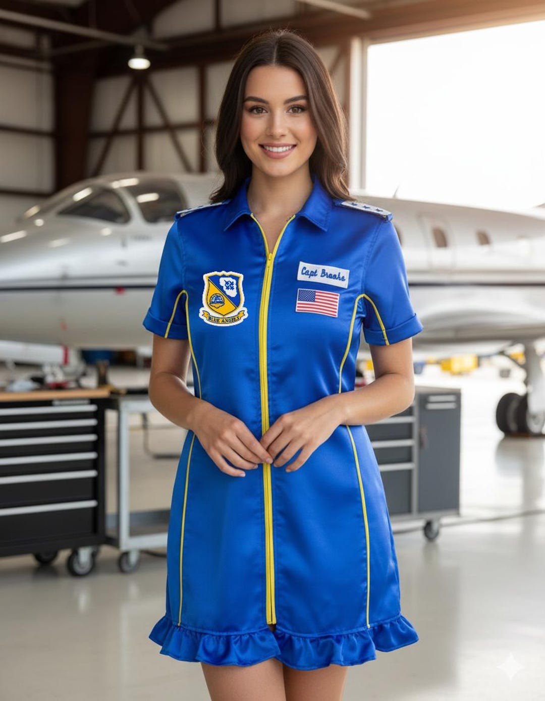 Navy Blue Pilot Dress for Women, Flight Suit Costume With Ruffles ...