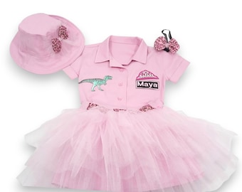 Girl Pink Dinosaur Birthday Halloween Costume-custom Dinosaur Explorer ...