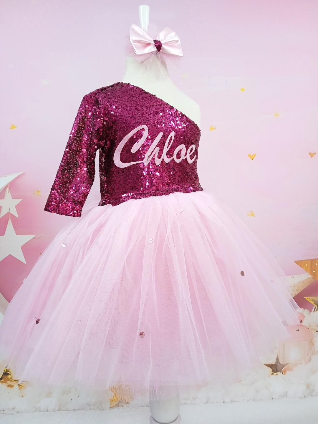 Personalized Hot Pink Birthday Party Tulle Dress-pink Sequin Tutu Dress ...