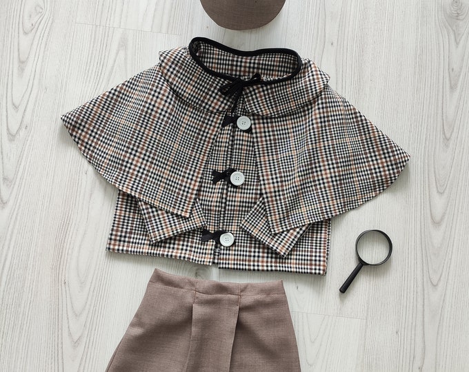 Sherlock Holmes Detective Cape Halloween Costume, Inspector Plaid Cloak ...