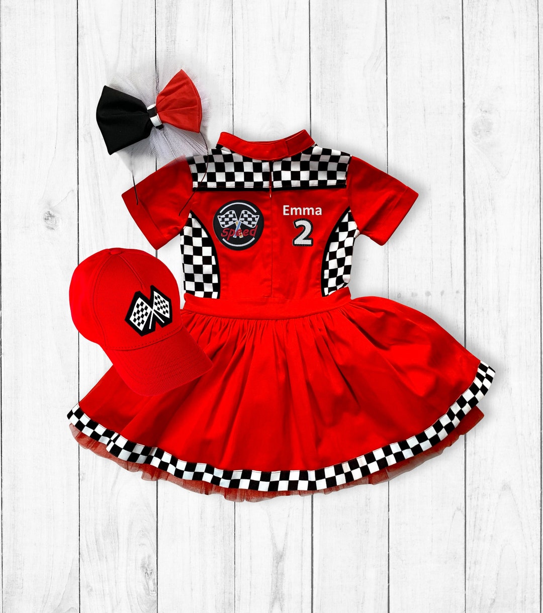 Red Fast One Birthday-two Fast Birthday Custom Race Suit-tutu Checkered ...
