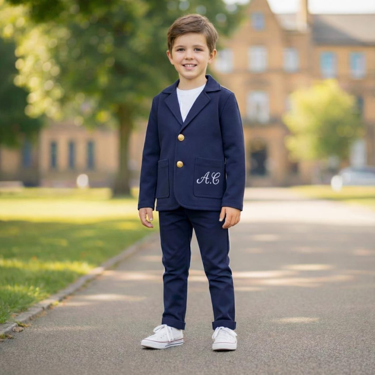 Navy Blue Boys Suit, Toddler Ring Bearer Outfit, Kids Formal Blazer and ...