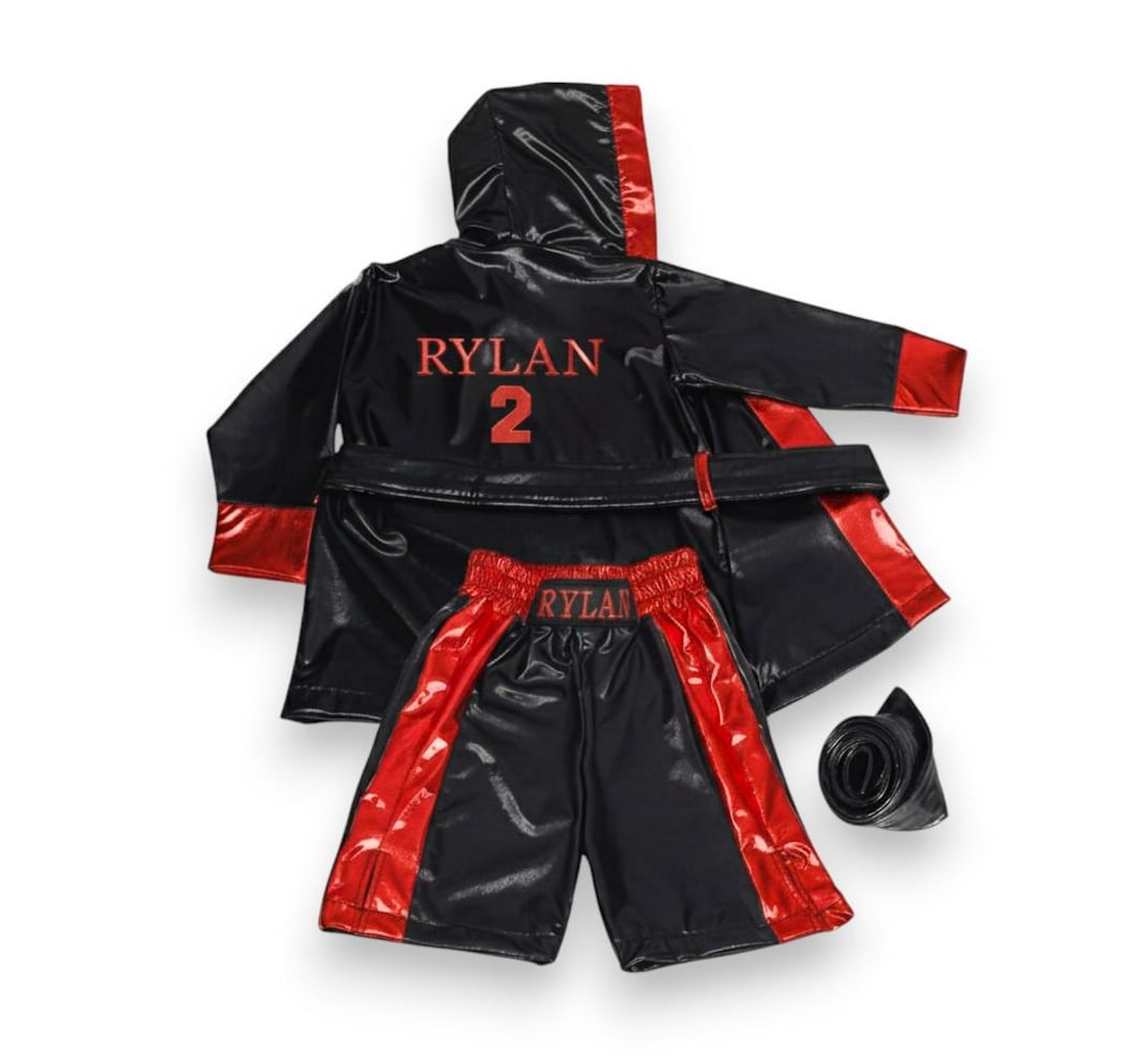 Personalized Red and Black Boxing Costume for Kids, Custom Name Boxer ...