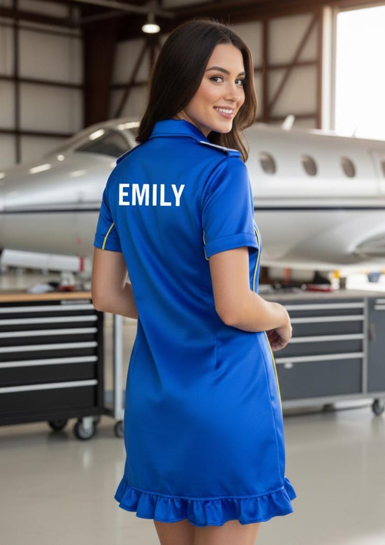 Navy Blue Pilot Dress for Women, Flight Suit Costume With Ruffles ...