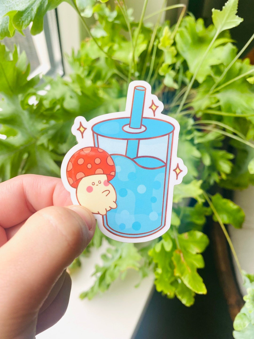 Blue Boba Tea, Glossy Sticker, Water Bottle Sticker, Waterproof Sticker ...