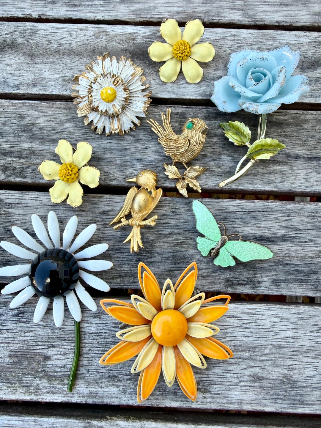 Vintage Flower Power Brooch Collection – 1960s Enamel Daisy, Butterfly ...