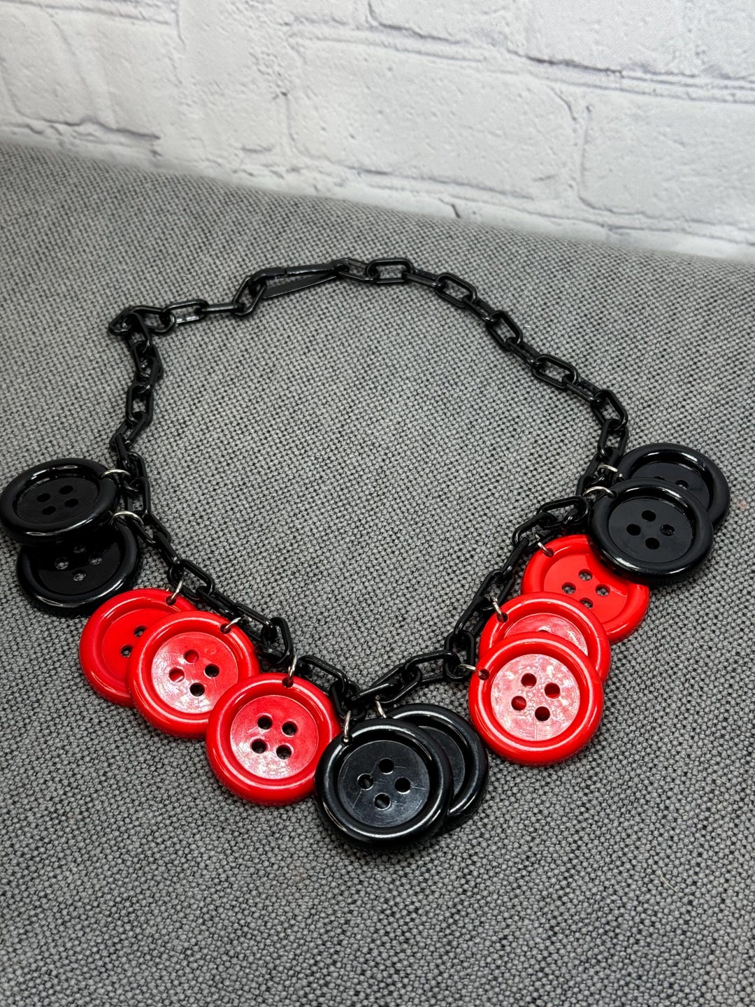Retro Vintage Plastic Link Chain Button Charm Funky Fun Necklace From ...