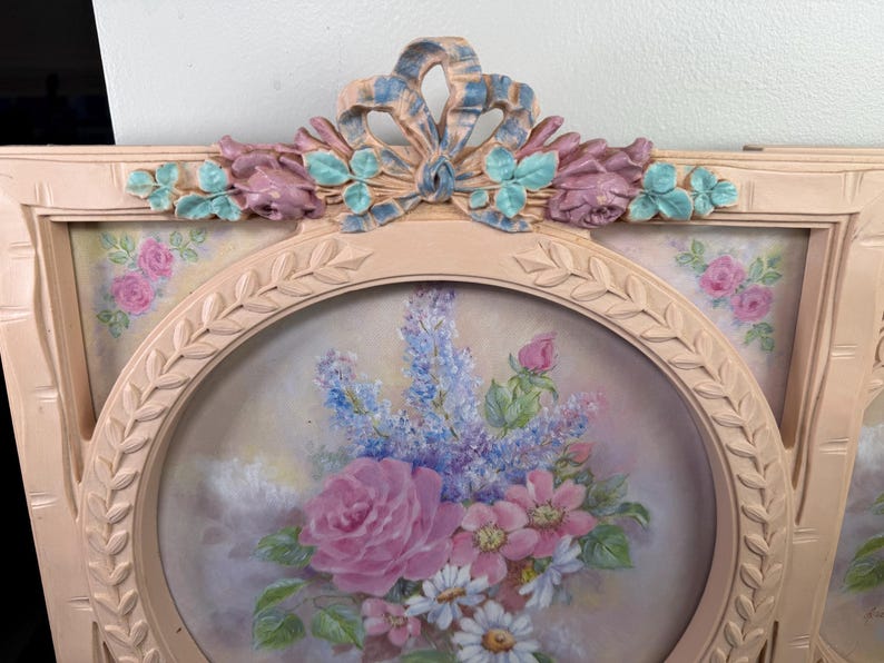 Pair 1980s Vintage Ava Freeman Framed Floral Rose Bouquet Art, Homco ...