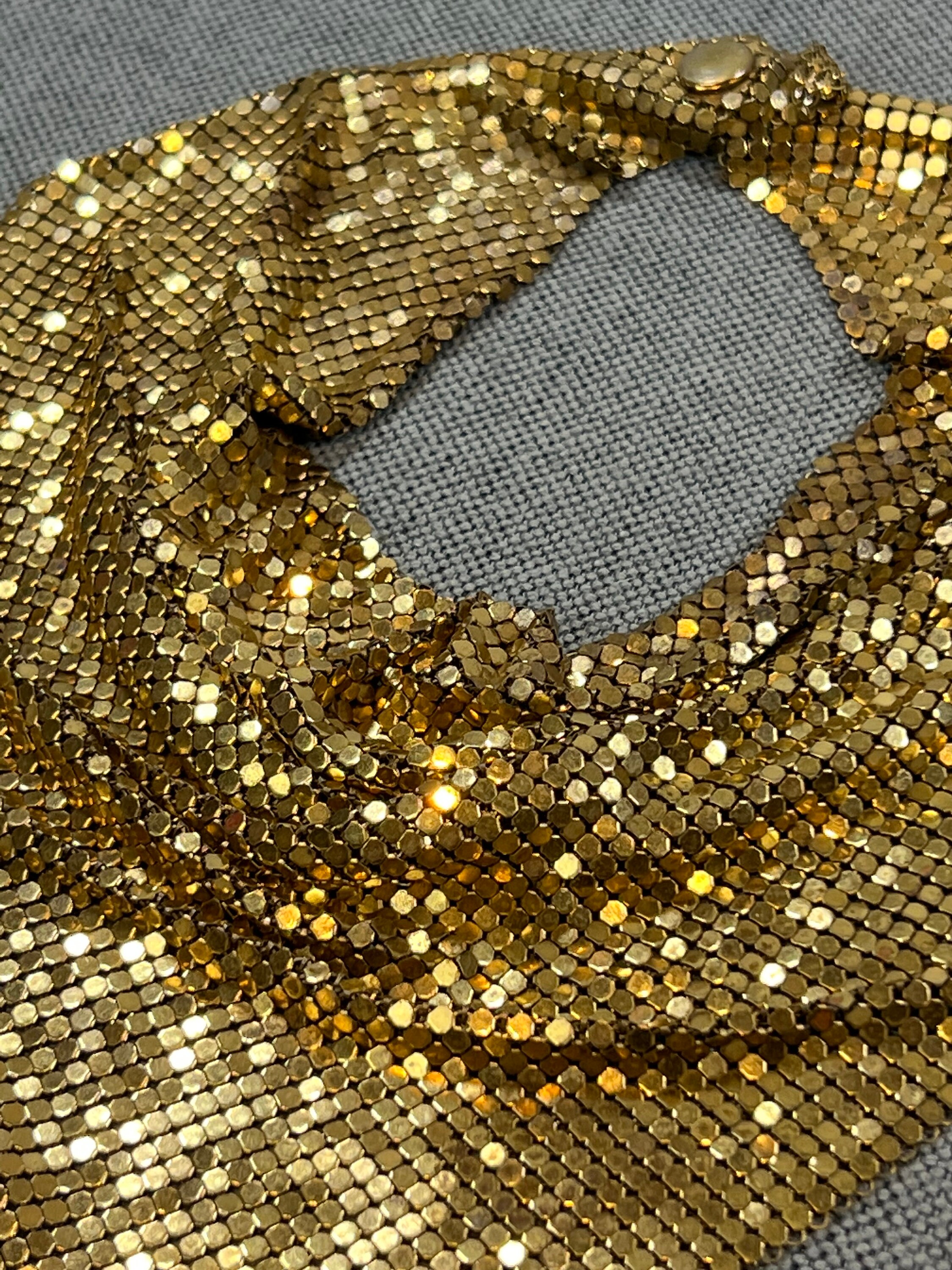 Vintage Mesh Bib Scarf Gold Necklace Rau Fastener Co. Button Snap ...
