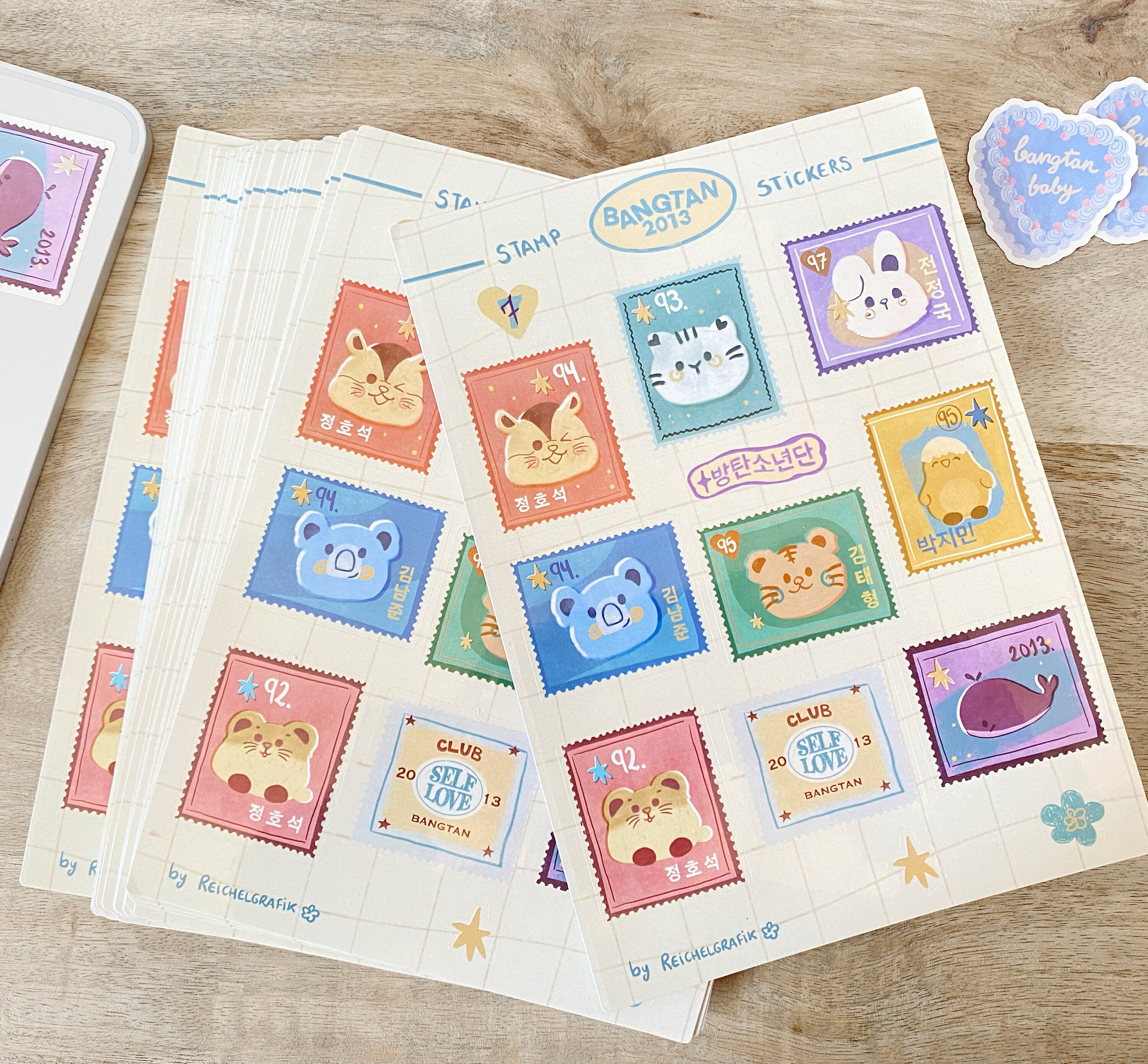 Sticker Sheet Bts Illustration Journal Stationery Bangtan Kpop Print - Etsy