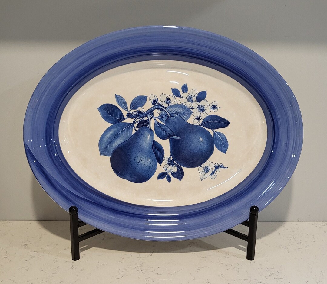 Vintage Italian Zrike Sophia Hand Painted Blue Serving Platter With ...